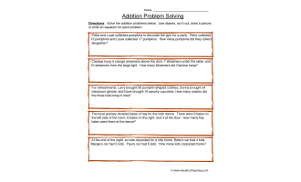 Addends to 20 Addition Problem Solving Worksheet by Teach Simple