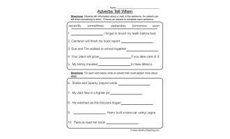 When Adverbs Worksheet by Teach Simple