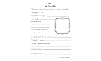 All About Me Boxes Worksheet by Teach Simple