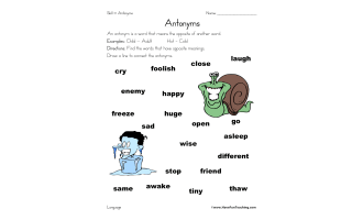 Antonym Worksheet by Teach Simple