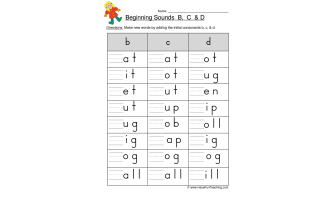 Beginning Sounds B C D Pictures Worksheet by Teach Simple