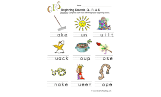 Beginning Sounds Q R S Worksheet by Teach Simple