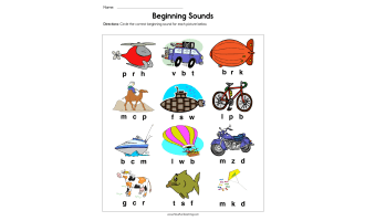 Beginning Sounds Vehicles Worksheet by Teach Simple