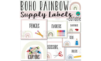 Boho Clock Labels - Boho Rainbow Classroom Decor by Teach Simple
