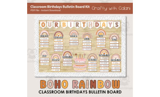 Pastel Boho Rainbow Classroom Birthday Bulletin Board by Teach Simple