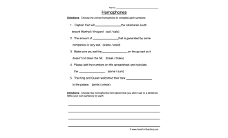 Choosing Homophones Worksheet by Teach Simple