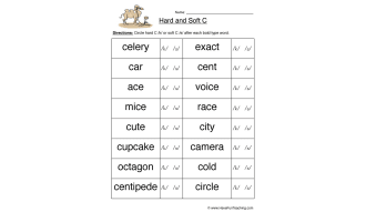 Hard C and Soft C Worksheet by Teach Simple