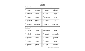 Short O Matching Game Worksheet by Teach Simple
