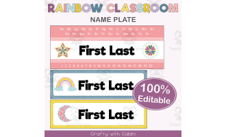Classroom Desk Name Plate in Pastel Groovy Theme - 100% Editable by ...