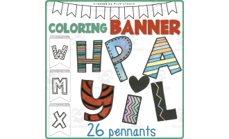 Coloring BANNER - Printable bulletin board - 26 Letter pennants by ...