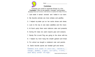 Commas in a List Worksheet by Teach Simple