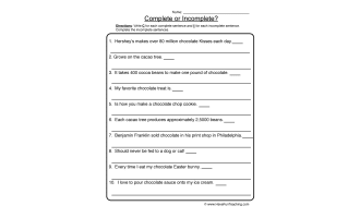Creating Complete Sentences Worksheet by Teach Simple