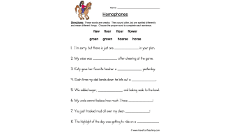 Completing Sentences using Homophones Worksheet by Teach Simple