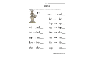 Adding Silent E Worksheet by Teach Simple