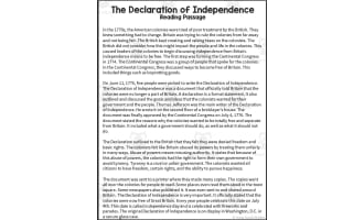 Declaration of Independence Reading Packet + Distance Learning by Teach ...