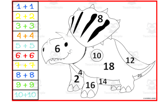 DINOSAUR ADDITION DOUBLES FACTS - COLOR BY NUMBER - 1 by Teach Simple