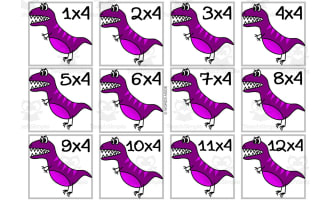 Dinosaur Multiplication Colored Cards x7 by Teach Simple
