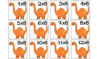 Dinosaur Multiplication Colored Cards x5 by Teach Simple