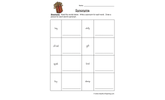 Synonyms Matching Worksheet by Teach Simple
