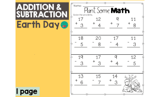 Earth Day Addition & Subtraction 1-20 by Teach Simple
