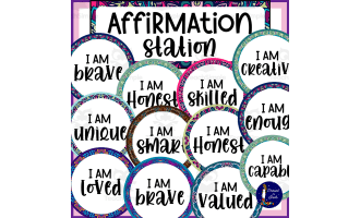 Boho Rainbow Classroom Positive Affirmation Station Kit by Teach Simple