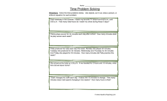 Time Problem Solving Worksheet by Teach Simple