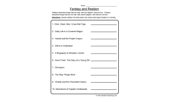 Fantasy and Reality Reading Comprehension Worksheet by Teach Simple