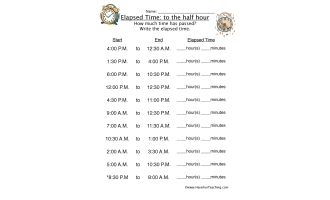 Elapsed Time Minute Worksheet by Teach Simple