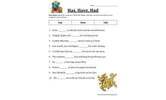 Has Have Had Fill in Blank Worksheet by Teach Simple