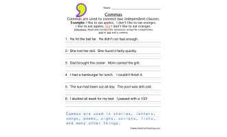 Let's Separate Things Comma Worksheet by Teach Simple