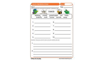 Insects Alphabetical Order Worksheet by Teach Simple