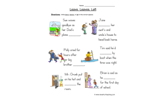Leave Leaves Left Fill in the Blank Worksheet by Teach Simple