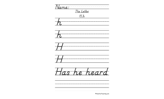 Letter H Handwriting Practice Worksheet by Teach Simple