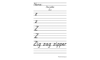 Letter Z Handwriting Practice Worksheet by Teach Simple