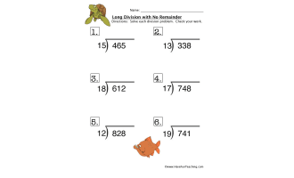 Long Division No Remainder Worksheet by Teach Simple