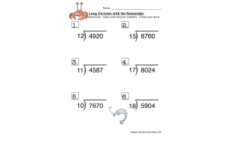Long Division Problems No Remainder Worksheet by Teach Simple