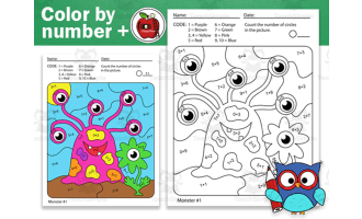 Monsters Color By Code Worksheet -Subtraction by Teach Simple