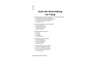 Much Ado About Nothing Act 1 Quiz by Teach Simple