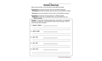 Words with Multiple Meanings Worksheet by Teach Simple