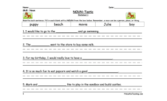 Noun Sorting Worksheet by Teach Simple