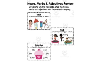 Classifying Nouns, Verbs, or Adjectives Worksheet by Teach Simple