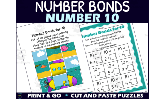 Number Bonds for 10 Practice - Cut and Paste Strip Puzzle by Teach Simple