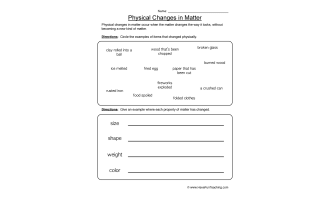 States of Matter Examples Worksheet by Teach Simple