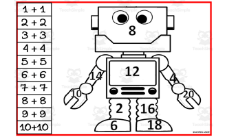 Addition Doubles Facts | Color by Number | Robots by Teach Simple