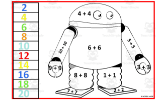 Robot Addition Doubles Facts | Color by Number Set 3 by Teach Simple