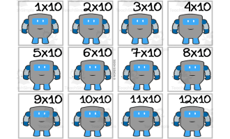 Robot Multiplication Colored Cards x7 by Teach Simple