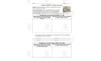 Romeo and Juliet Act 1, Scenes 4-5 | Double Entry Journals by Teach Simple