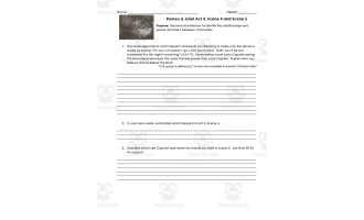 Romeo and Juliet Act 1, Scenes 4-5 | Double Entry Journals by Teach Simple