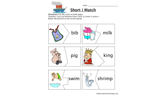 Short A Matching Game Worksheet by Teach Simple