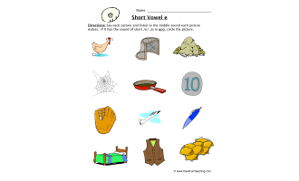 Short Vowel E Worksheet by Teach Simple
